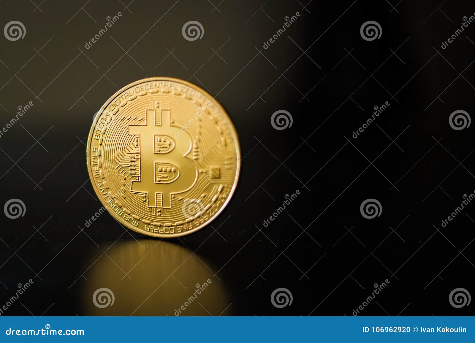 Single Bitcoin Coin Close Up on the Surface Stock Photo - Image of ...