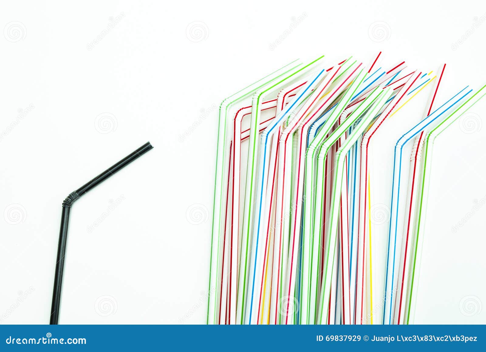 Single Black Drinking Straw Separated from a Group of Colorful D Stock ...