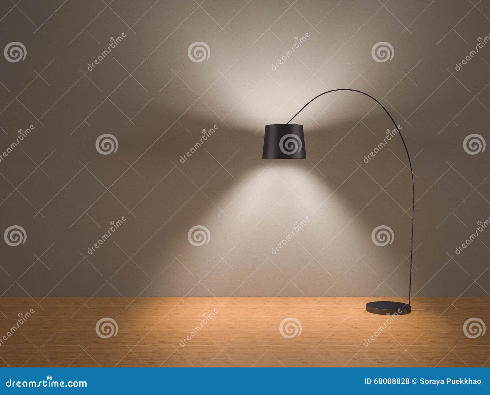 Single Black Floor Lamp Switch on in Room - Grey Wallpaper Stock ...