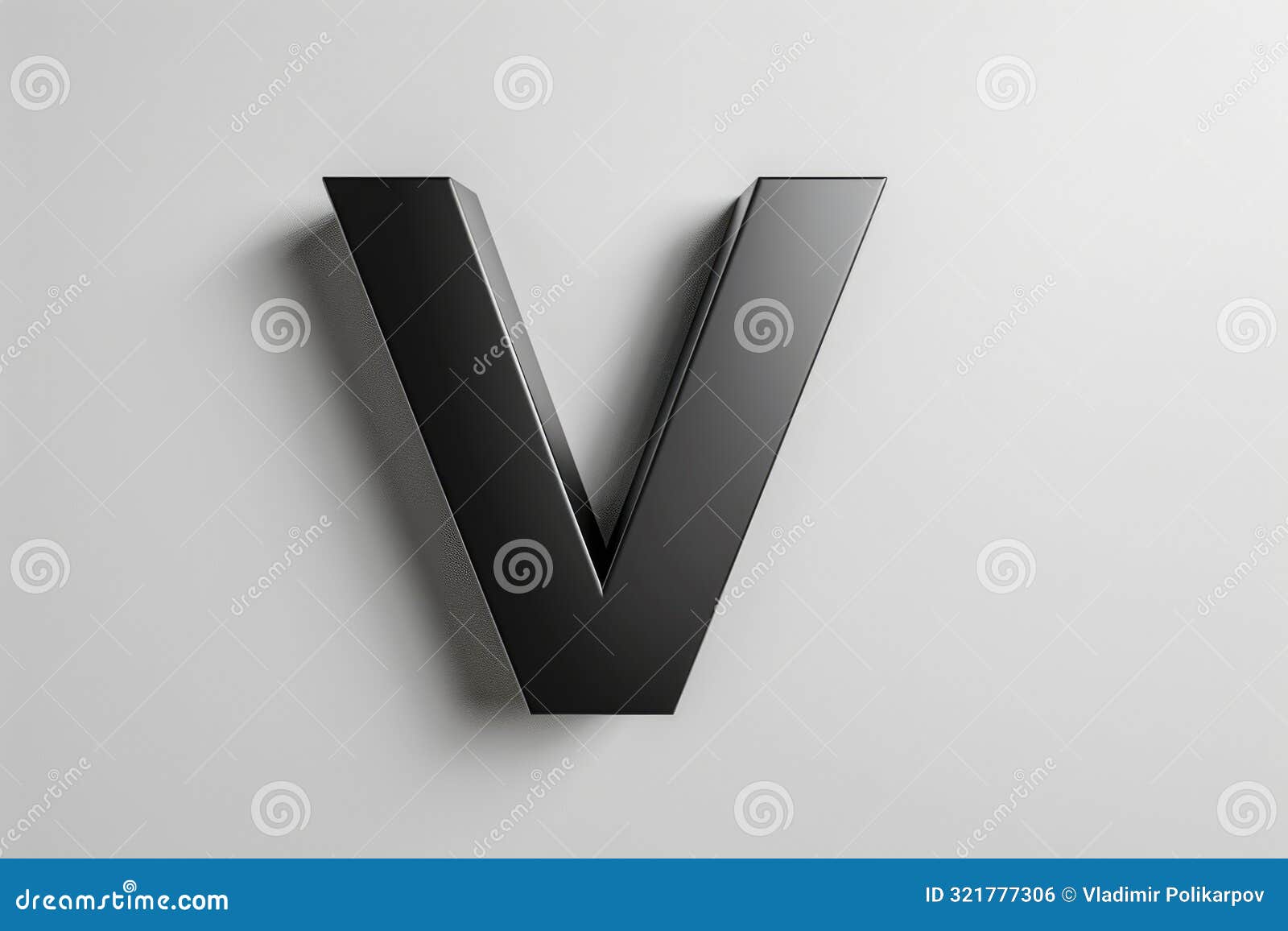 A Single Black Letter V Shape is Painted on a White Background Stock ...