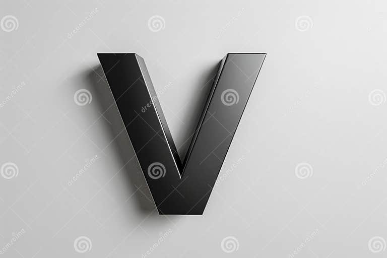 A Single Black Letter V Shape is Painted on a White Background Stock ...