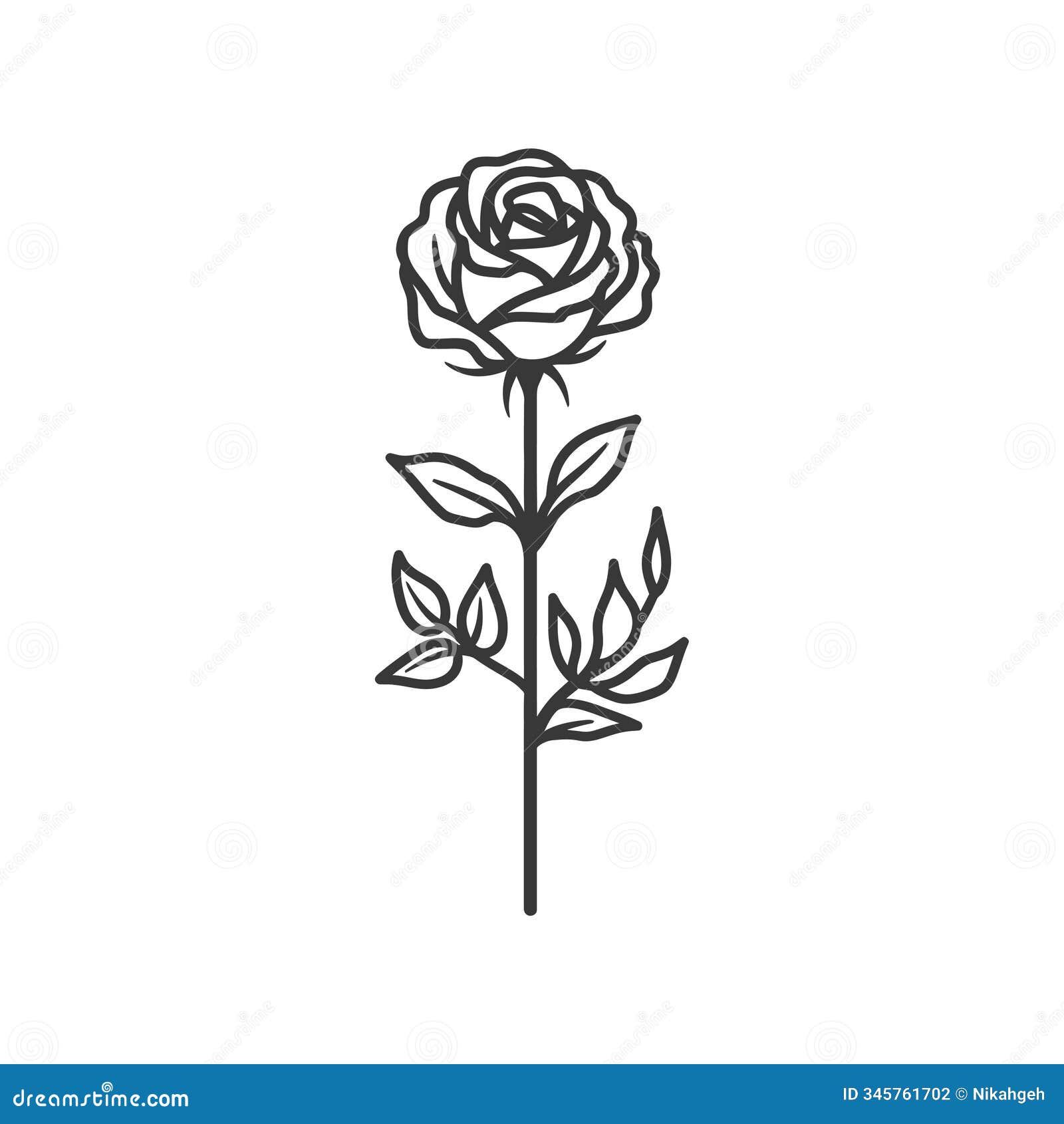 Single Black Line Drawing of a Rose Stock Vector - Illustration of ...