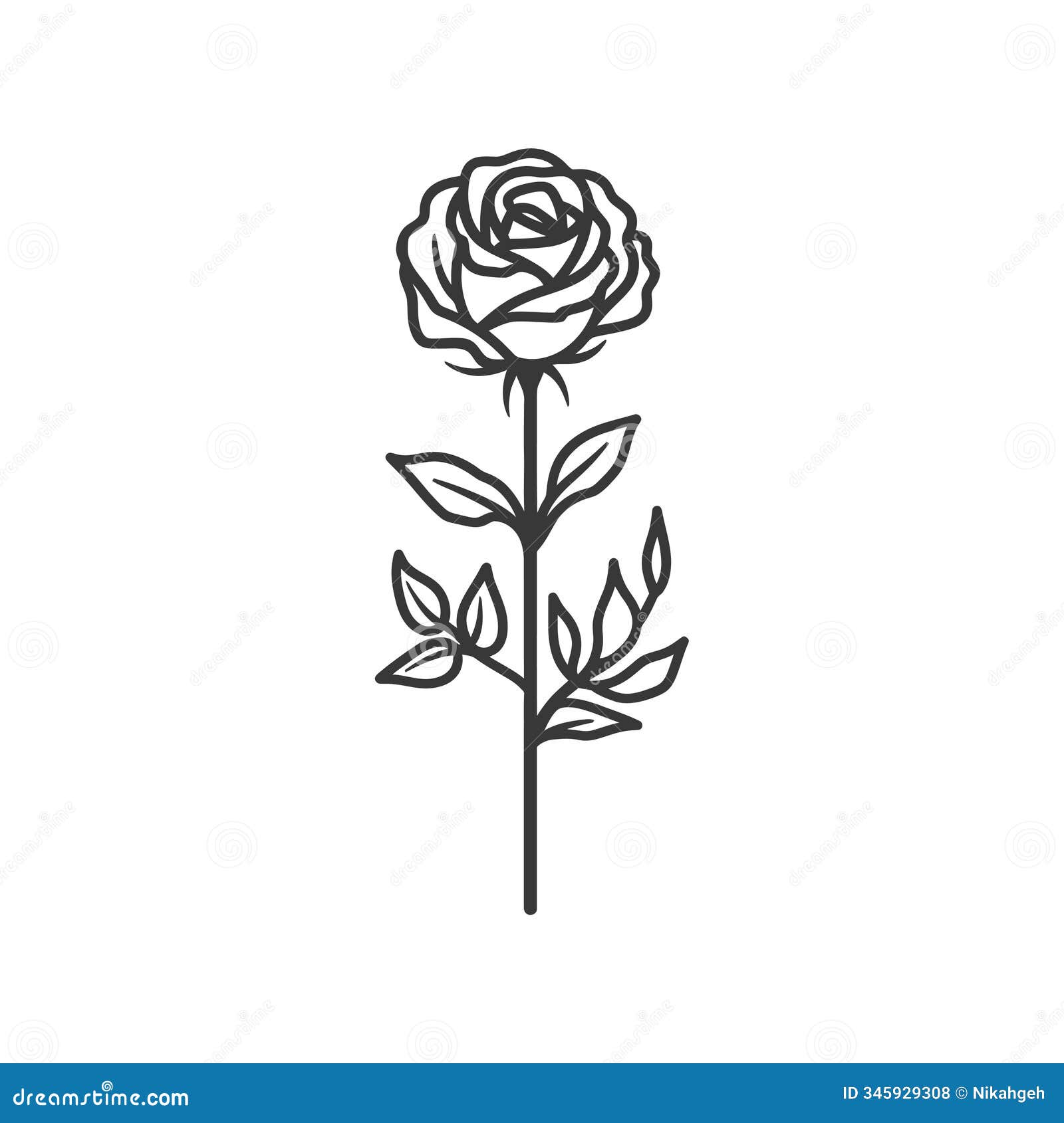 Single Black Line Drawing of a Rose Stock Illustration - Illustration ...
