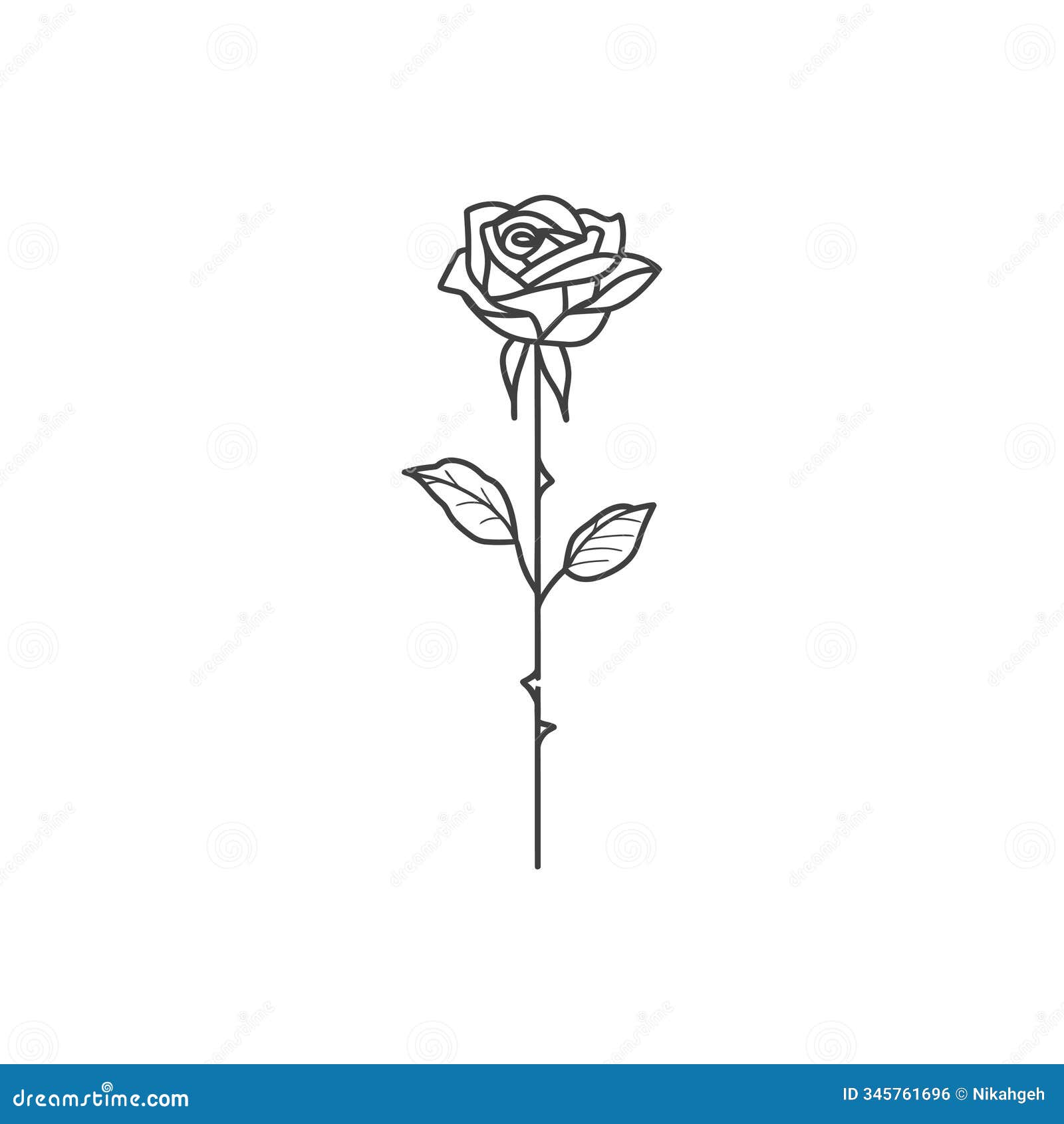 Single Black Line Drawing of a Rose Stock Vector - Illustration of ...