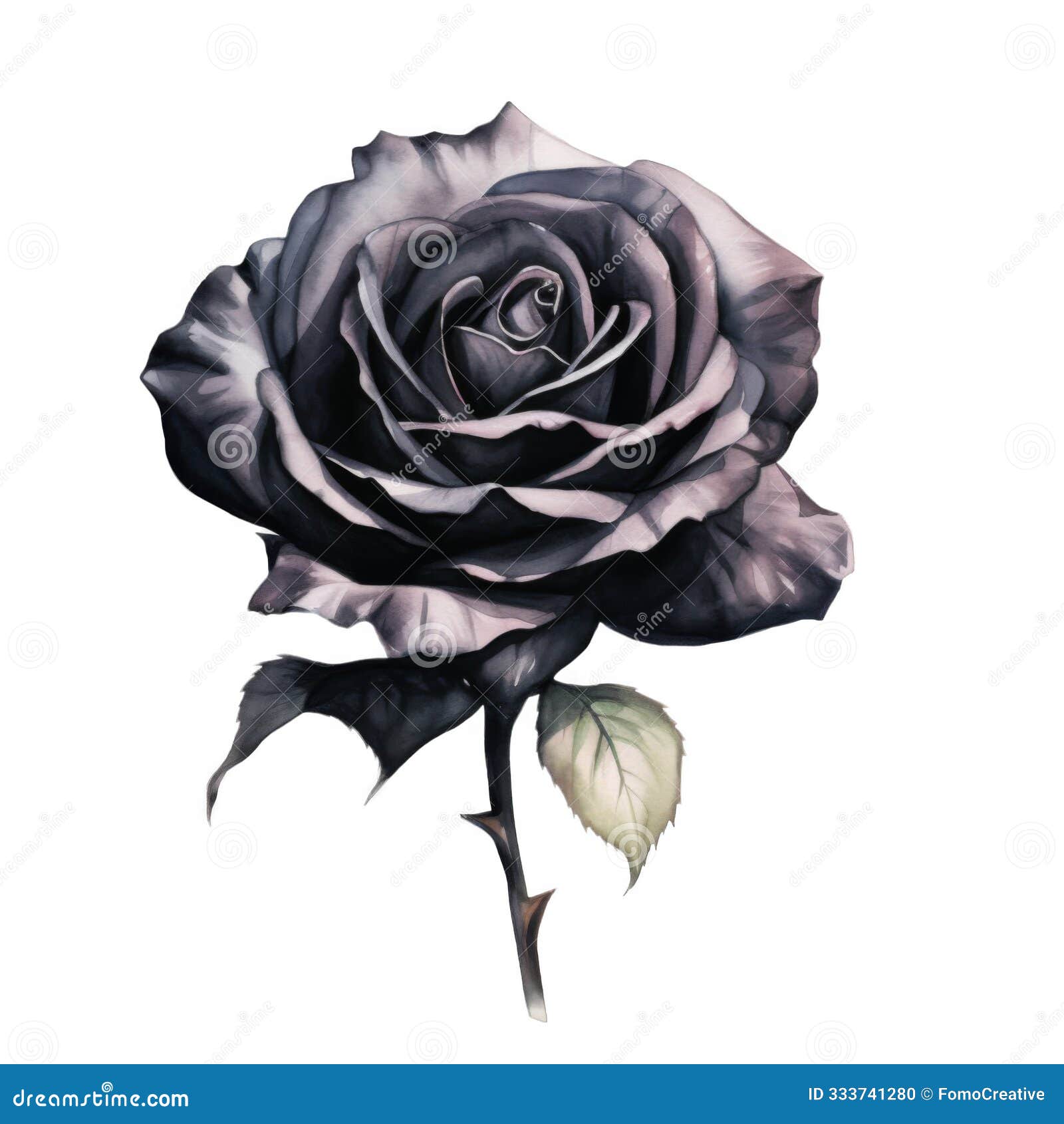 A Single Black Rose with Watercolor Texture Stock Illustration ...
