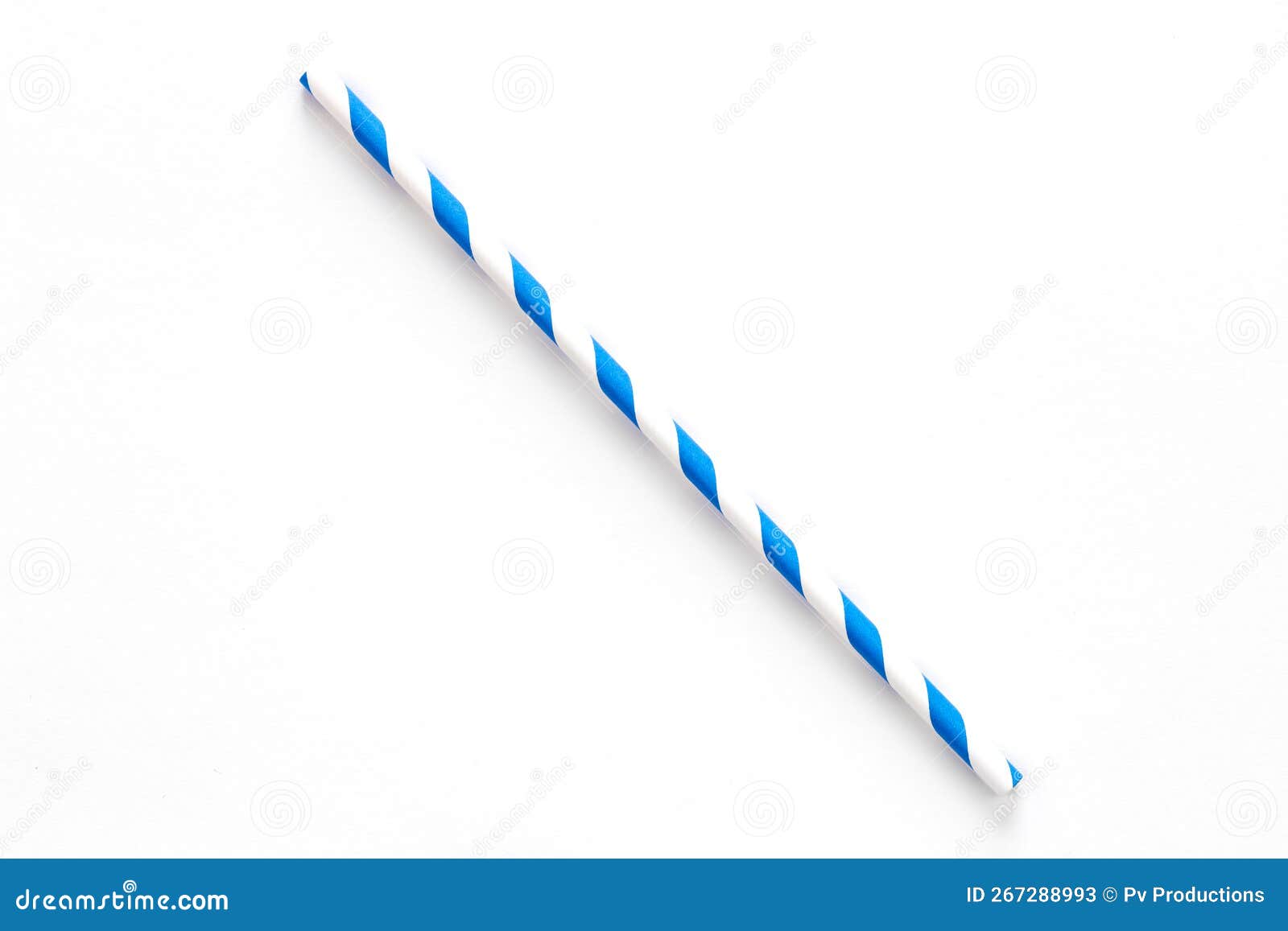A Single Blue Drinking Straw with Red and White Stripes on White ...