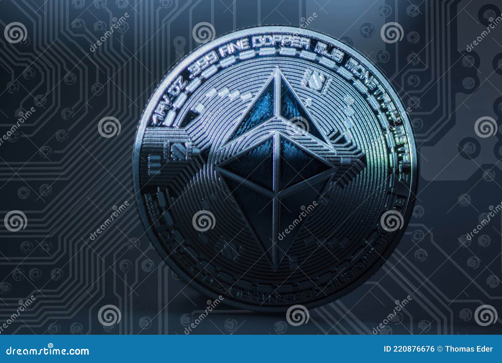 Single Blue Ether Coin from Ethereum with Electrical Circuit Diagram ...