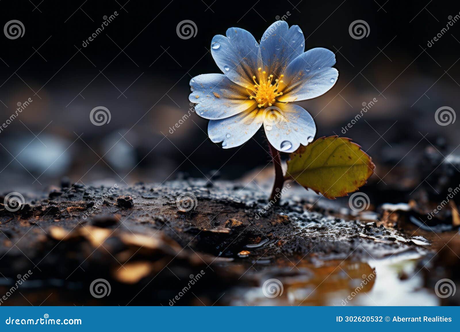 A Single Blue Flower is Standing in the Mud Stock Illustration ...