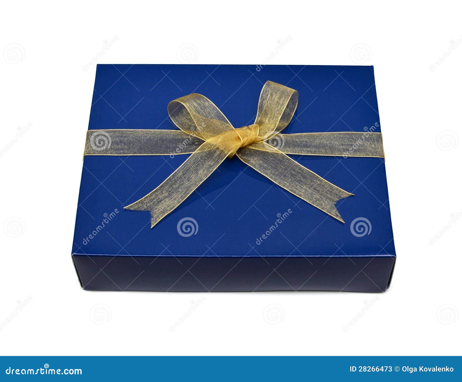 Single Blue Gift Box with Gold Ribbon and Bow Stock Image - Image of ...