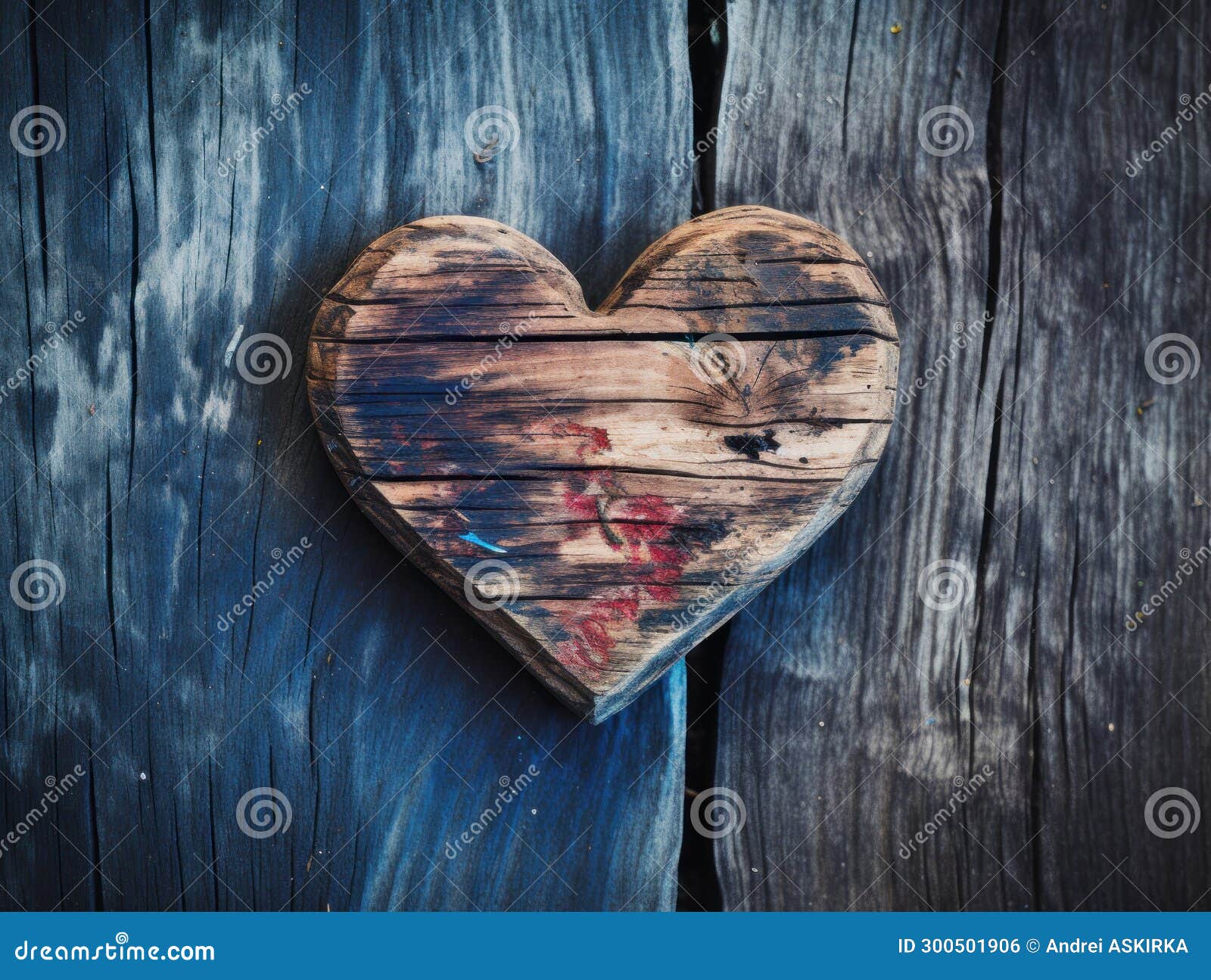 Single Blue Heart Placed on a Rustic Wooden Surface, Creating a ...