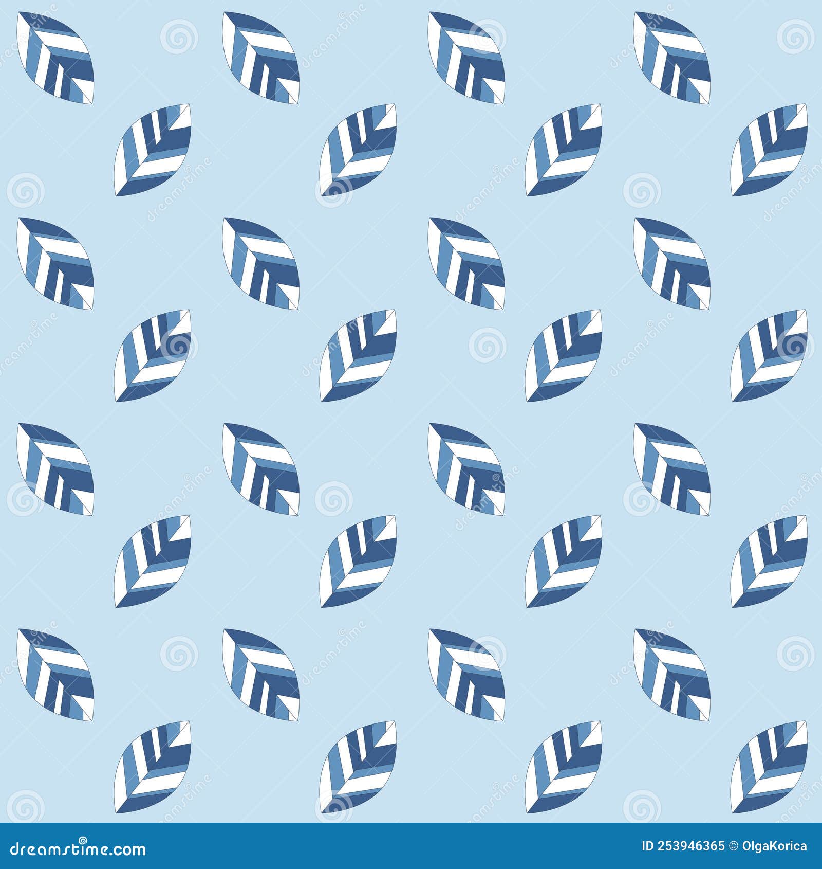 Single Blue Leaf Tree Geometric Seamless Pattern Vegetative Design ...