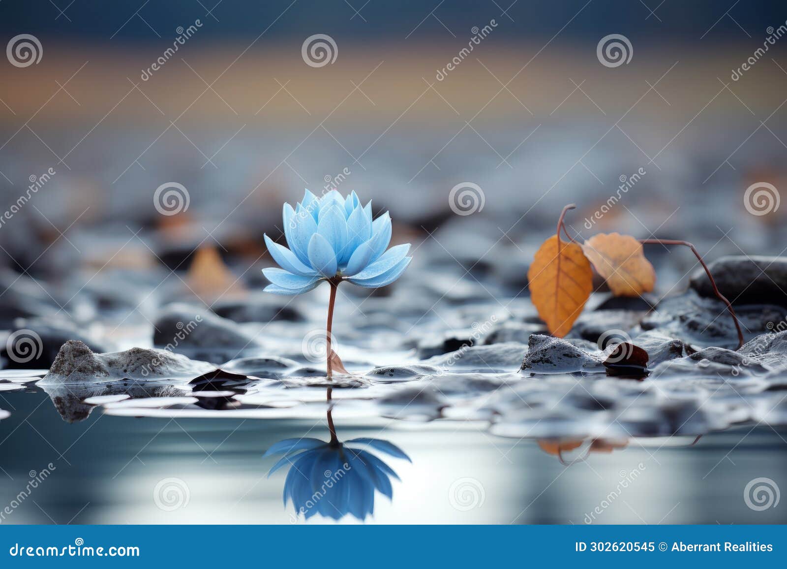 A Single Blue Lotus Flower is Standing in the Water Stock Illustration ...