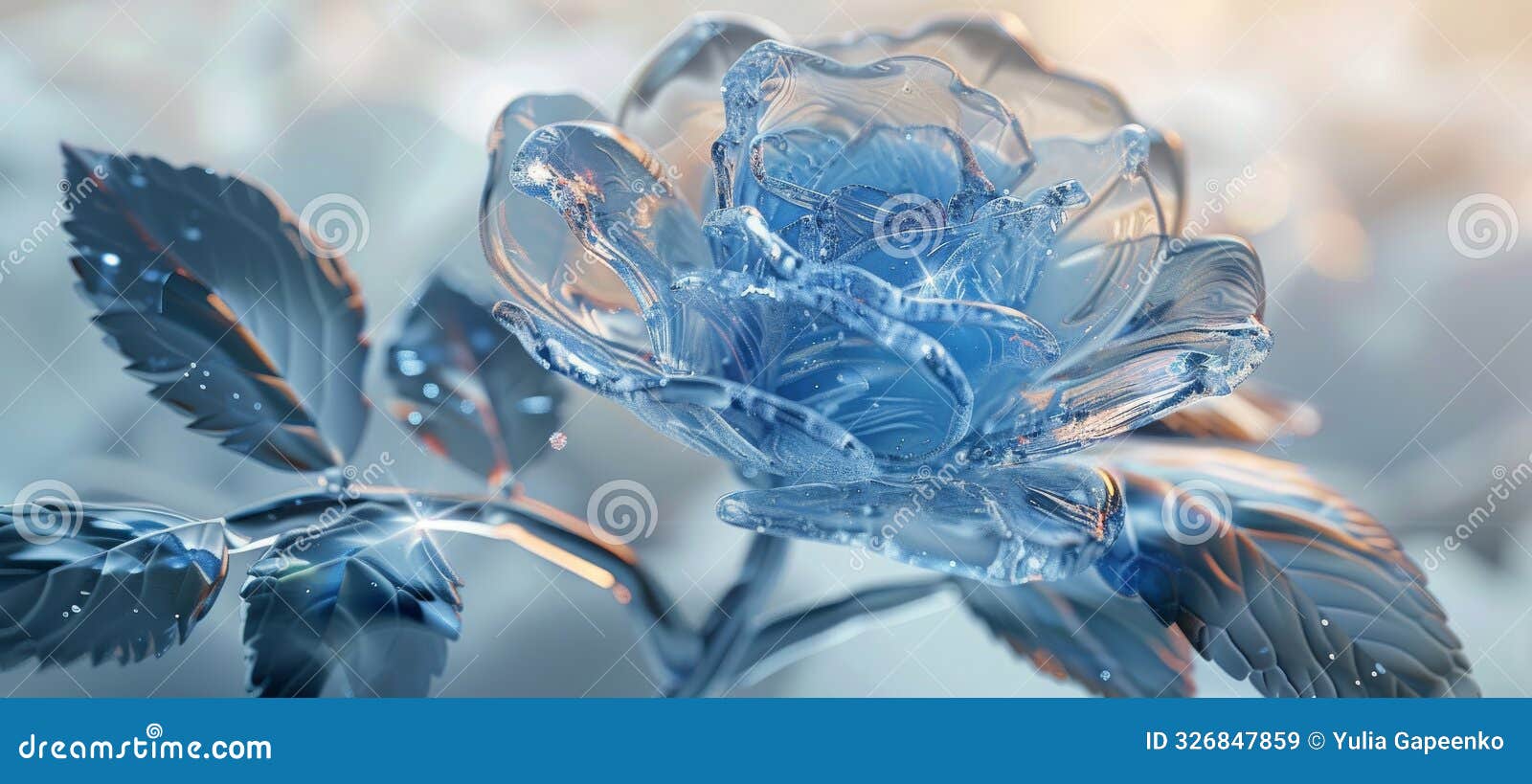 Crystallized Blue Rose with Leaves in Soft Light Stock Image - Image of ...