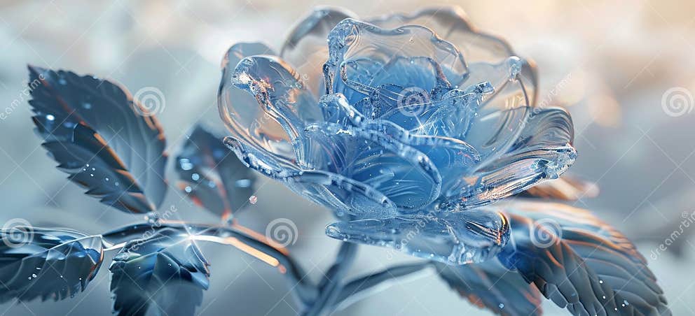 Crystallized Blue Rose with Leaves in Soft Light Stock Image - Image of ...