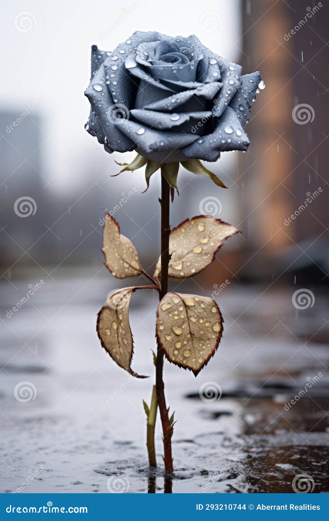 A Single Blue Rose is Standing in the Rain Stock Illustration ...