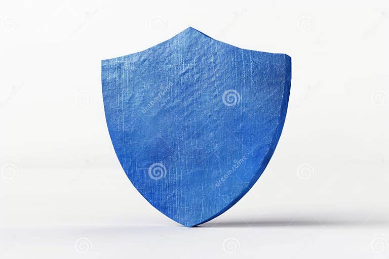 A Single Blue Shield Standing Out on a Plain White Background Stock ...
