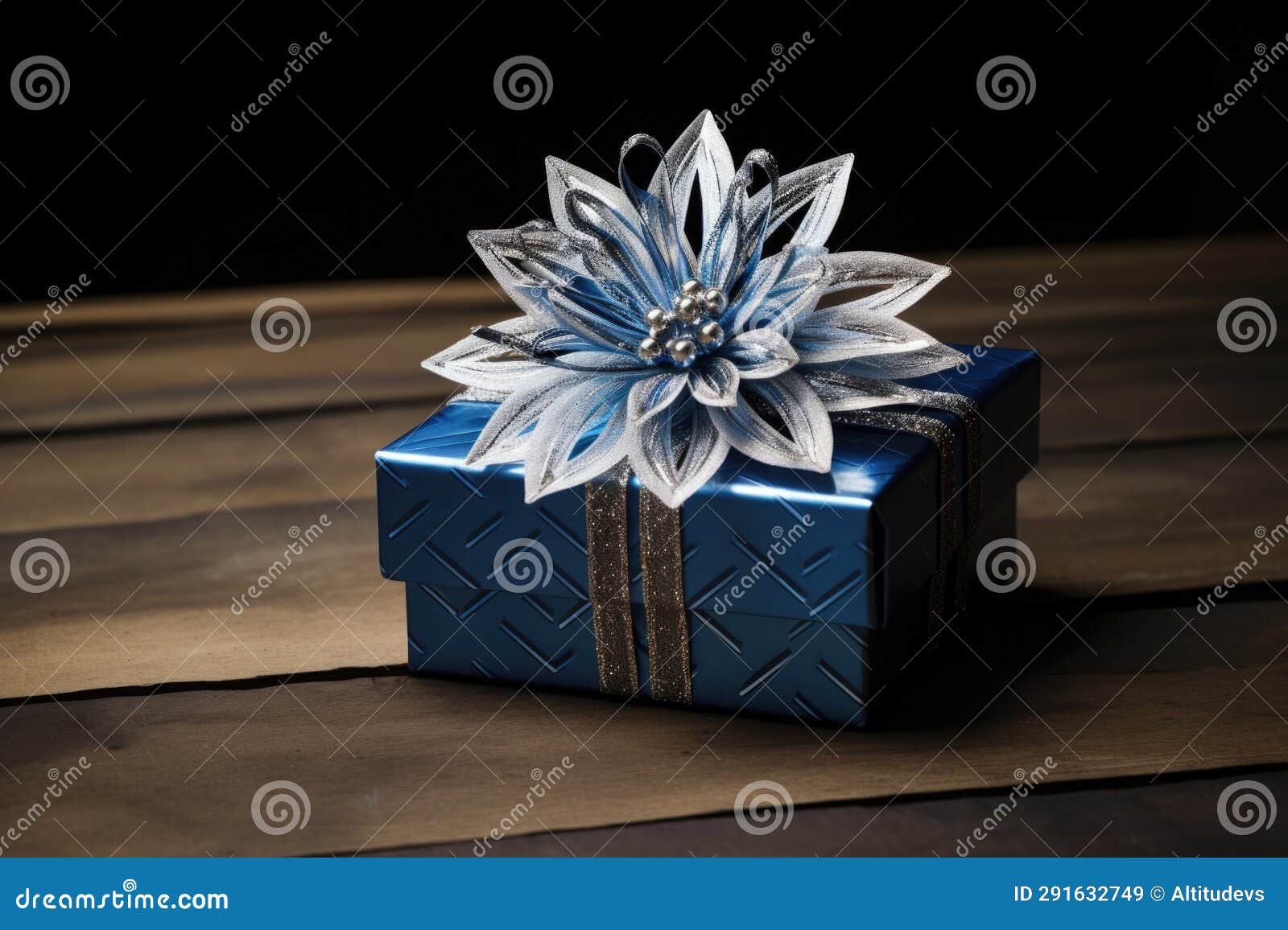 A Single Blue Silver Themed Gift Box Stock Image - Image of gift ...