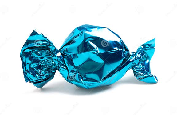 Single Blue Wrapped Candy on a White Background Stock Photo - Image of ...