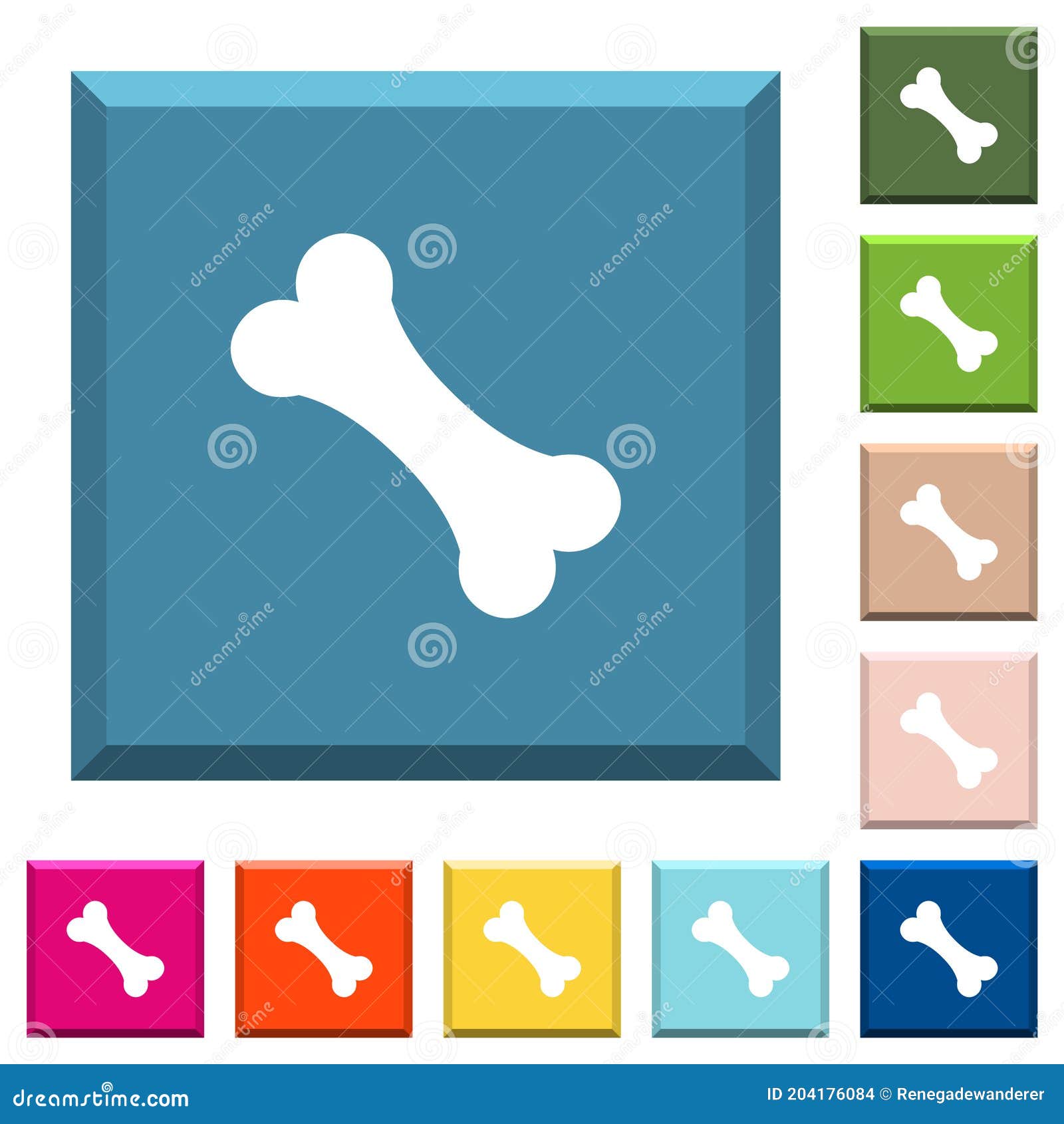 Single Bone White Icons on Edged Square Buttons Stock Vector ...