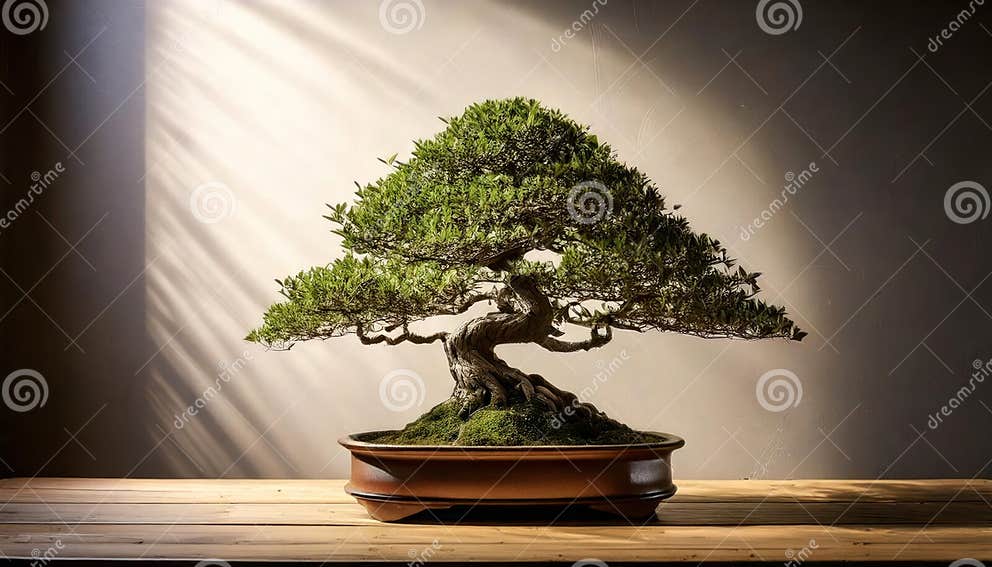 A Single Bonsai Tree with Soft Shadows Against a Neutral Background ...