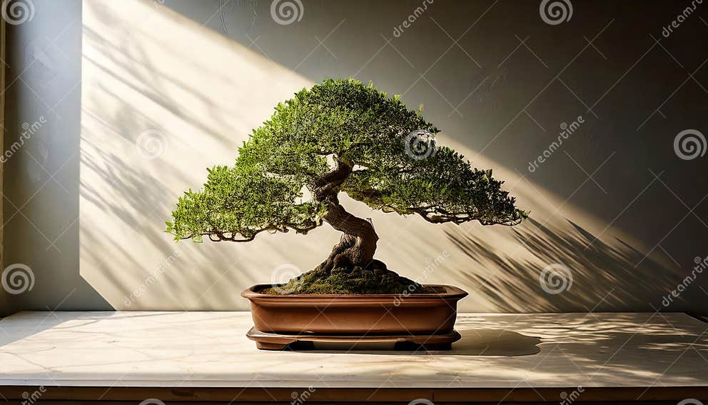 A Single Bonsai Tree with Soft Shadows Against a Neutral Background ...
