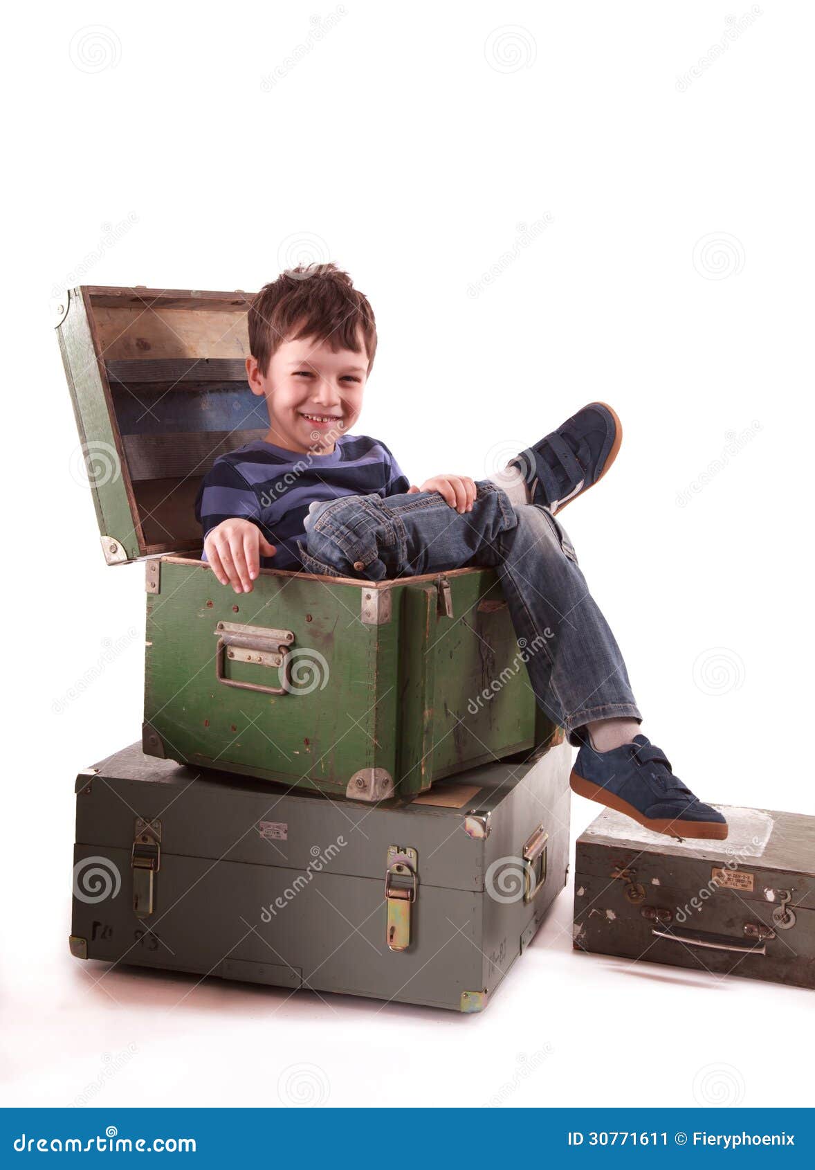 Single Boy Sitting in Box Looking To the Camera Stock Image - Image of ...