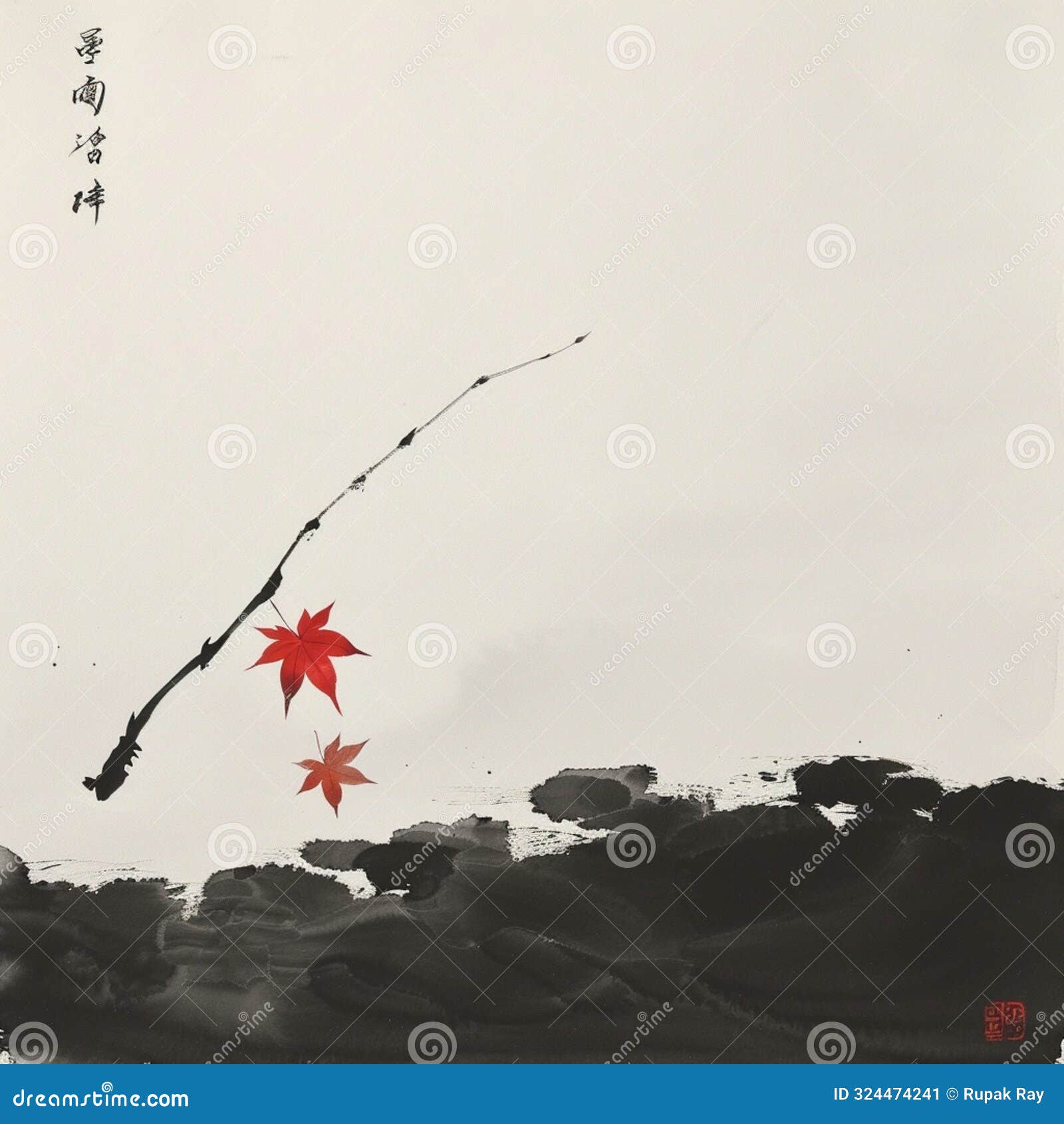 A Single Branch Drop is the Drip Mark of a Sumi Ink Painting Stock ...