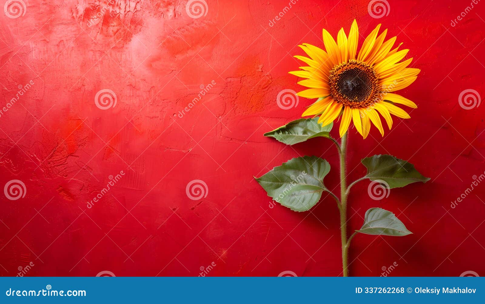 Single Bright Sunflower Against Bold Red Backdrop Stock Illustration ...