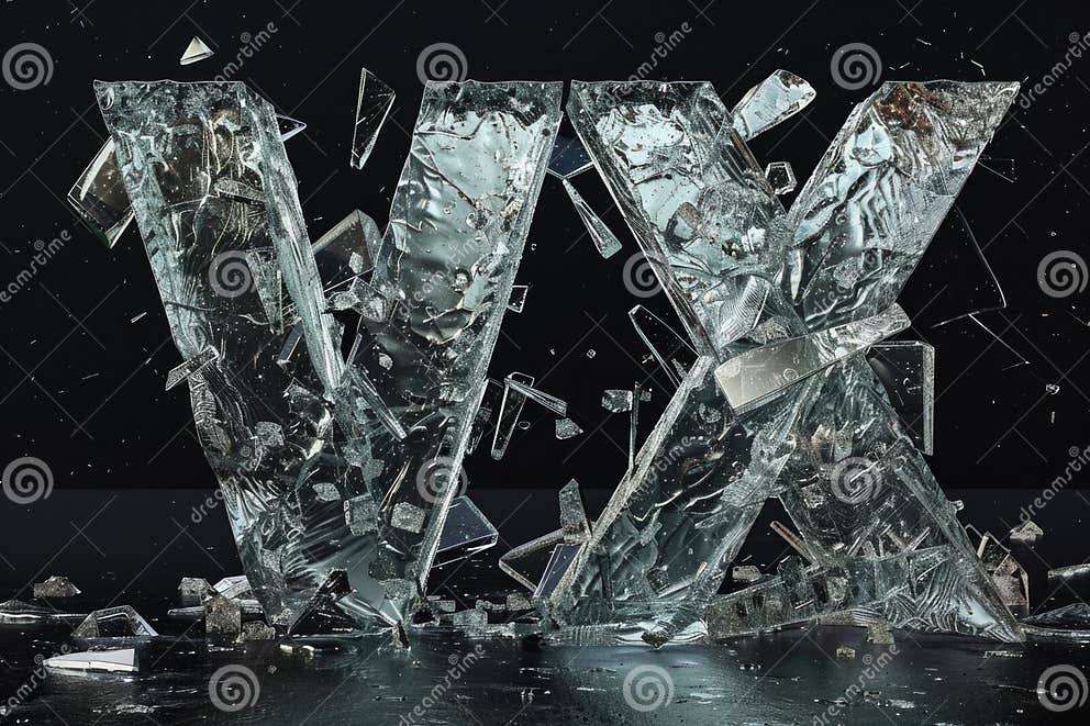 A Single Broken Glass Letter W on a Black Surface Stock Photo - Image ...