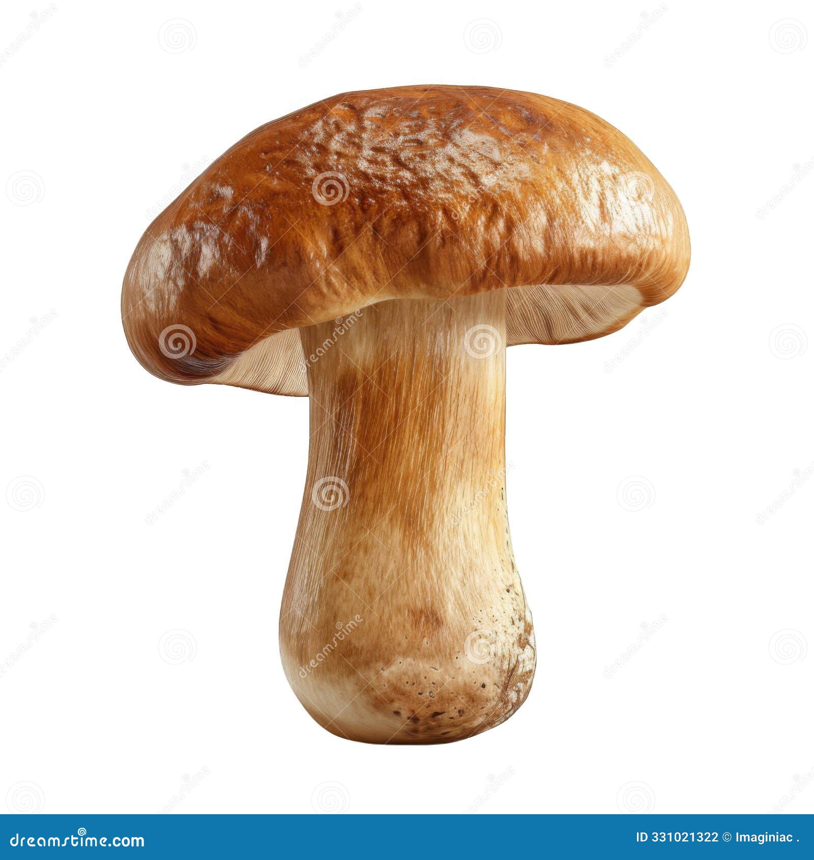 A Single Brown-Capped Mushroom with a Bulbed Stem Stock Illustration ...