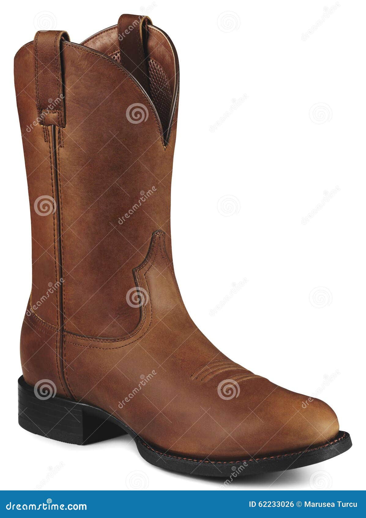 Single Brown Cowboy Boot stock photo. Image of studio - 62233026