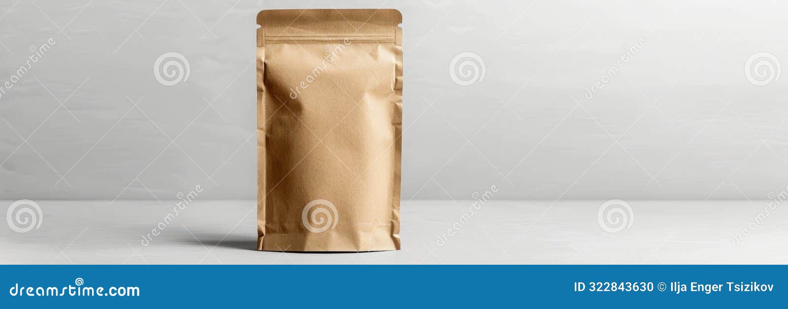 Single Brown Craft Paper Bag with Folded Top on White Background ...