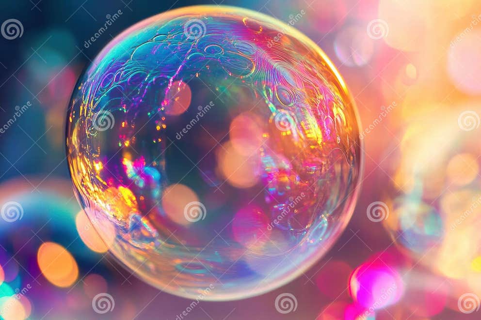 A Single Bubble Reflecting a World of Color Stock Illustration ...