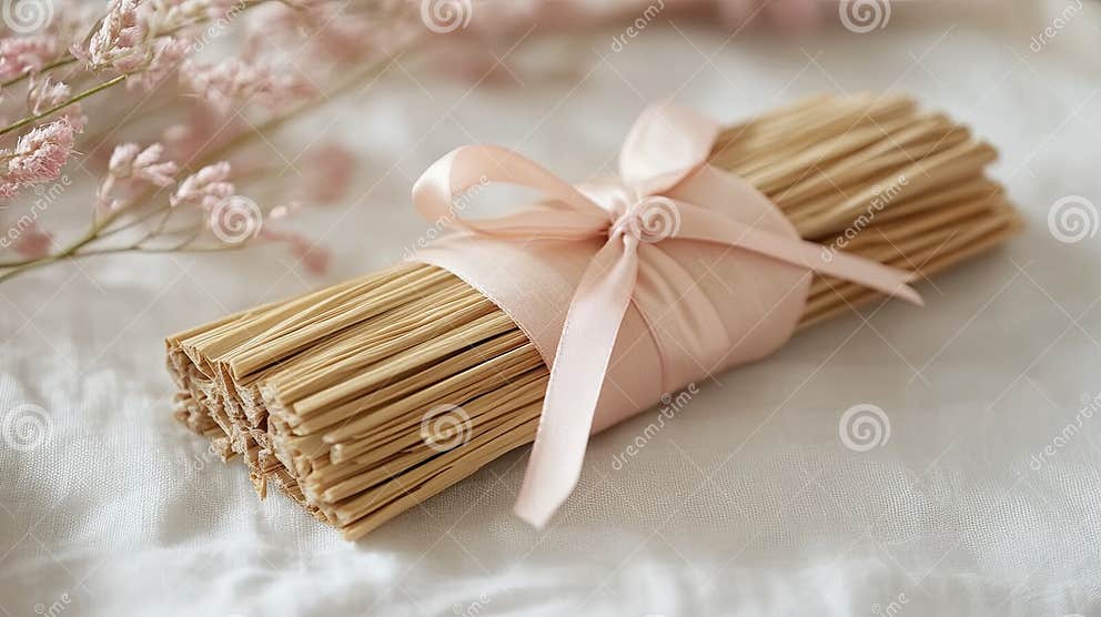 A Single Bundle of Raffia Tied with a Pastel-colored Ribbon, Styled on ...
