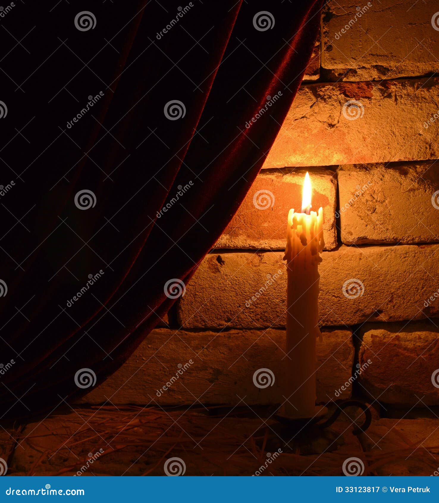 Single Burning Candle In A Dimly Lit Room With Defocused Warm Light ...