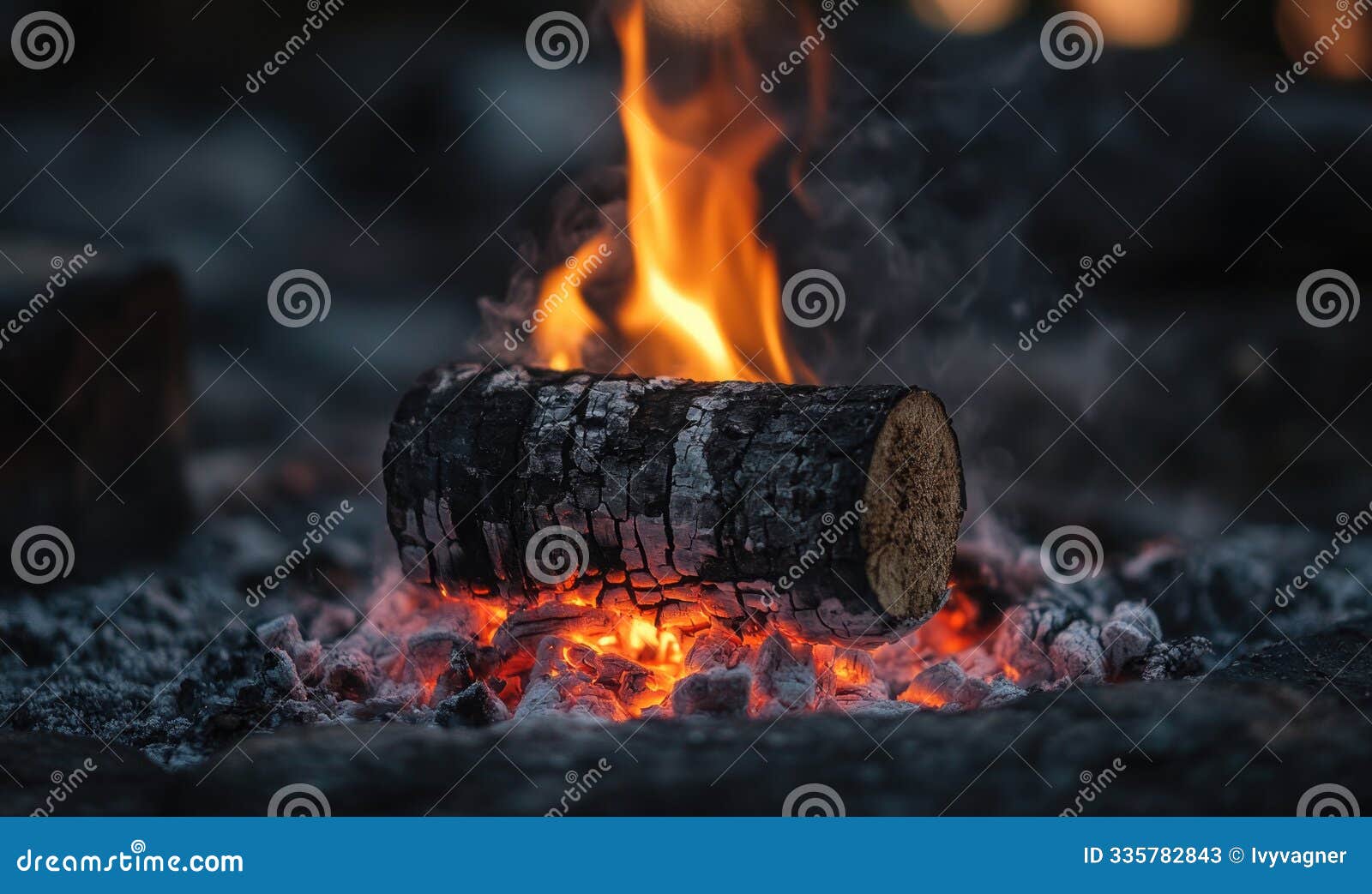 A Single Burning Log Surrounded by Embers Stock Image - Image of fire ...