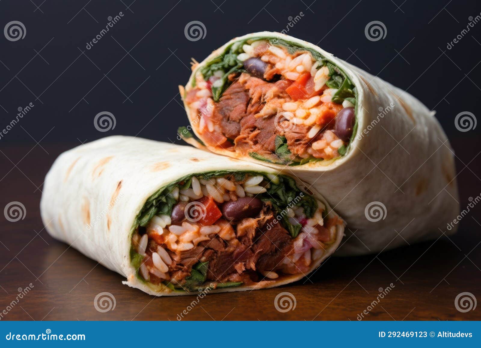 Single Burrito Sliced in Half To Showcase Fillings Stock Illustration ...