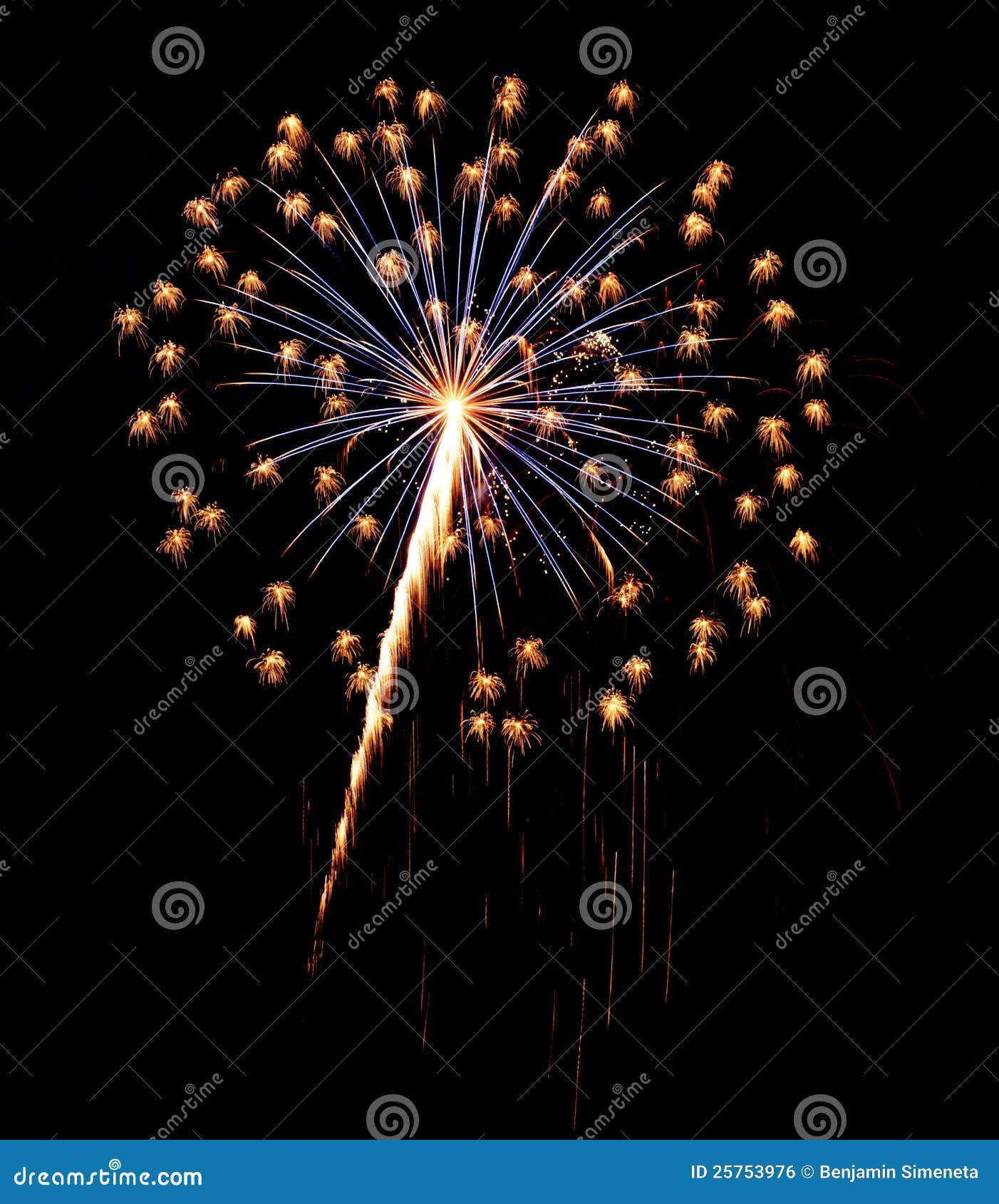 Single Burst of Fireworks on a Black Background Stock Photo - Image of ...