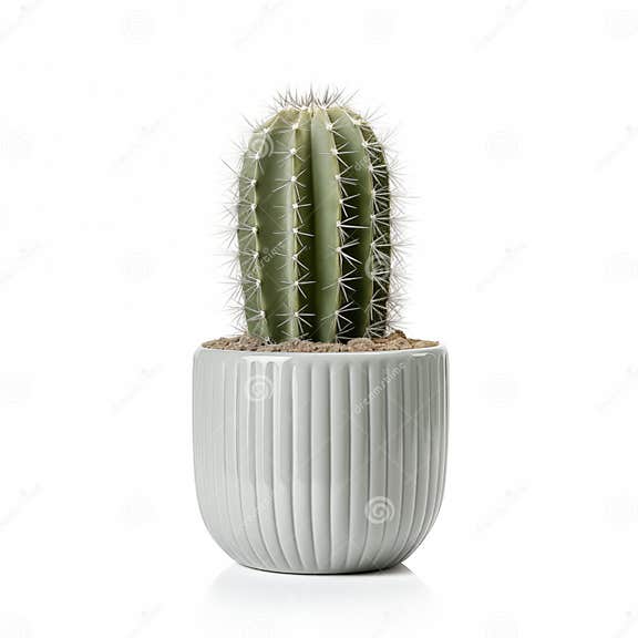Single Cactus in a Grey Pot on a White Background Stock Illustration ...
