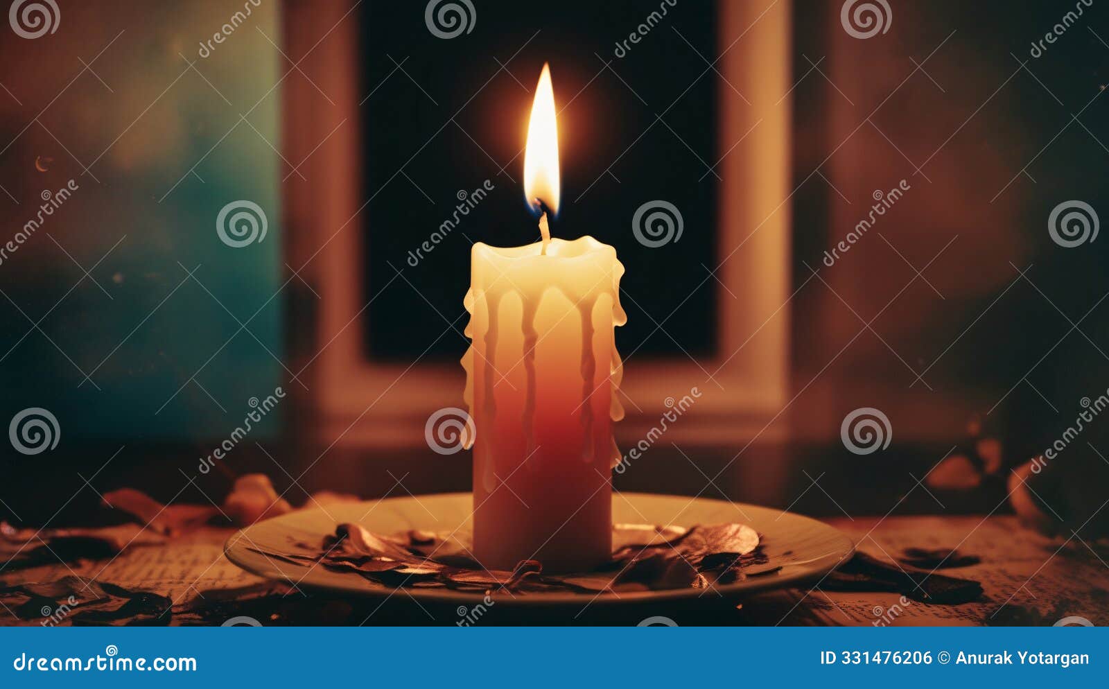 Single Candle Flame on Horizontal Black Background Stock Illustration ...