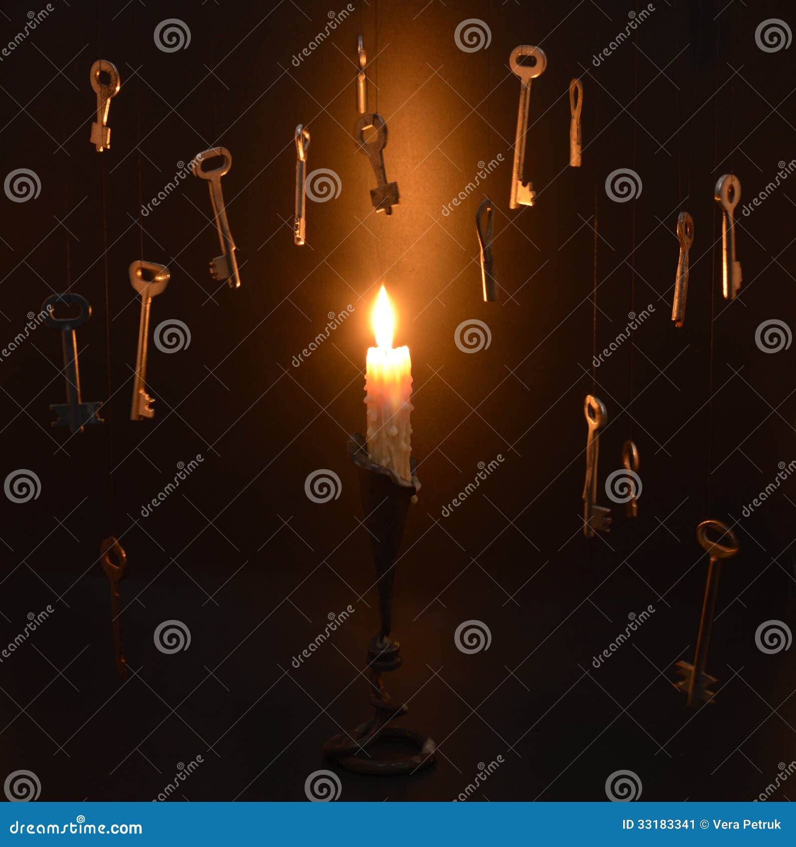 Single Candle with Hanging Keys Stock Image - Image of magic, nostalgia ...