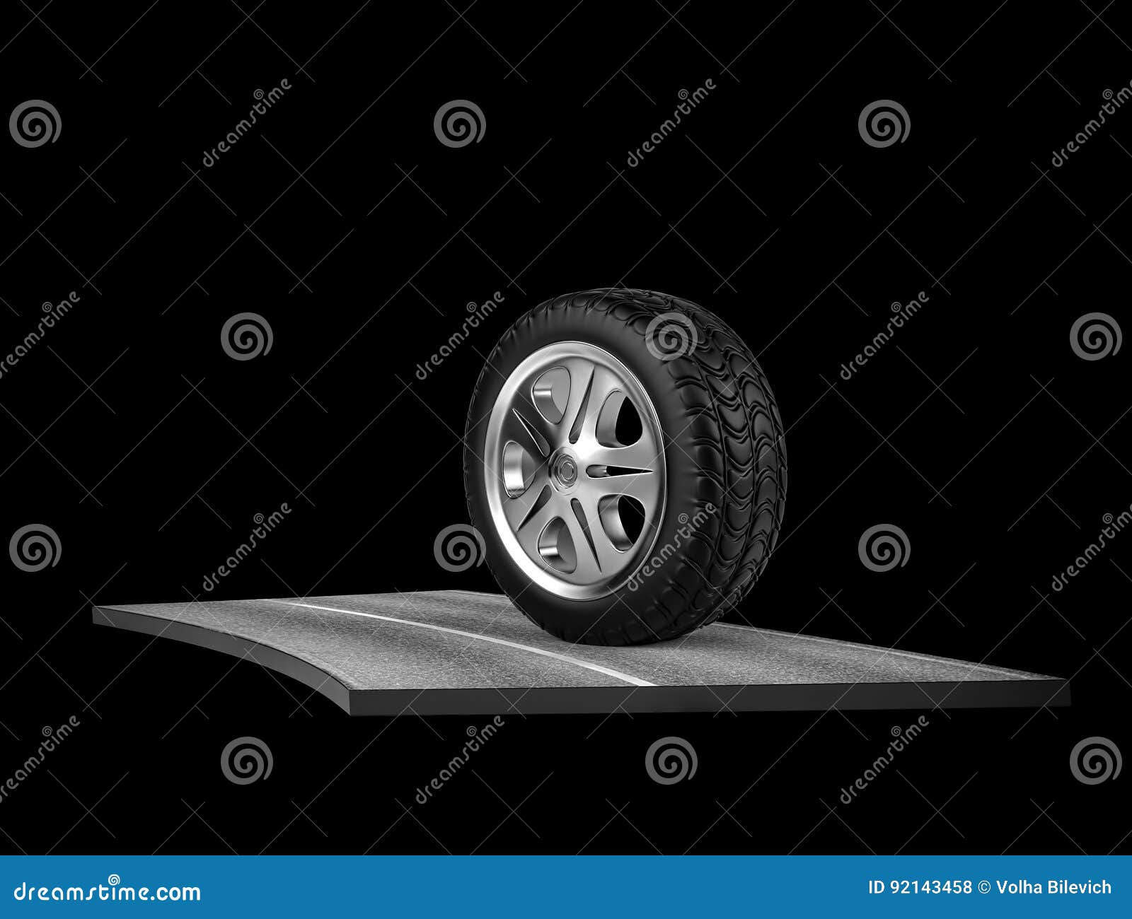Single Car Tire on the Asphalt. on Black Stock Illustration ...