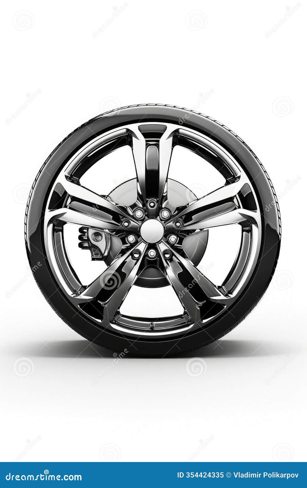 A Single Car Wheel on a Plain White Background. Suitable for Automotive ...