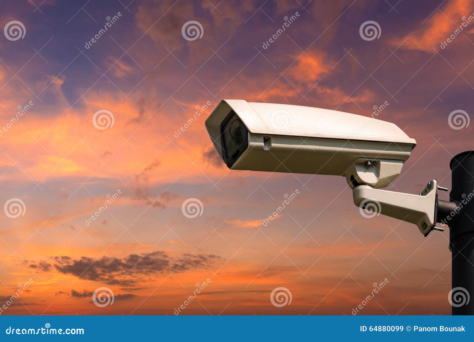 Single CCTV Security Camera on Beautiful Sunrise Sky Stock Image ...