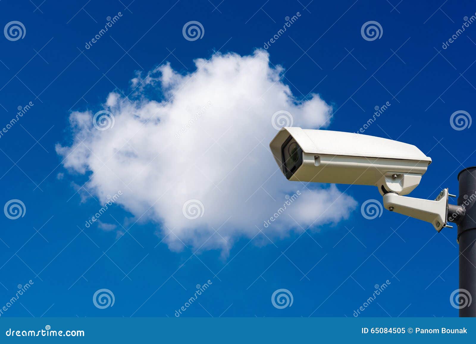 Single CCTV Security Camera on Blue Sky Stock Image - Image of building ...