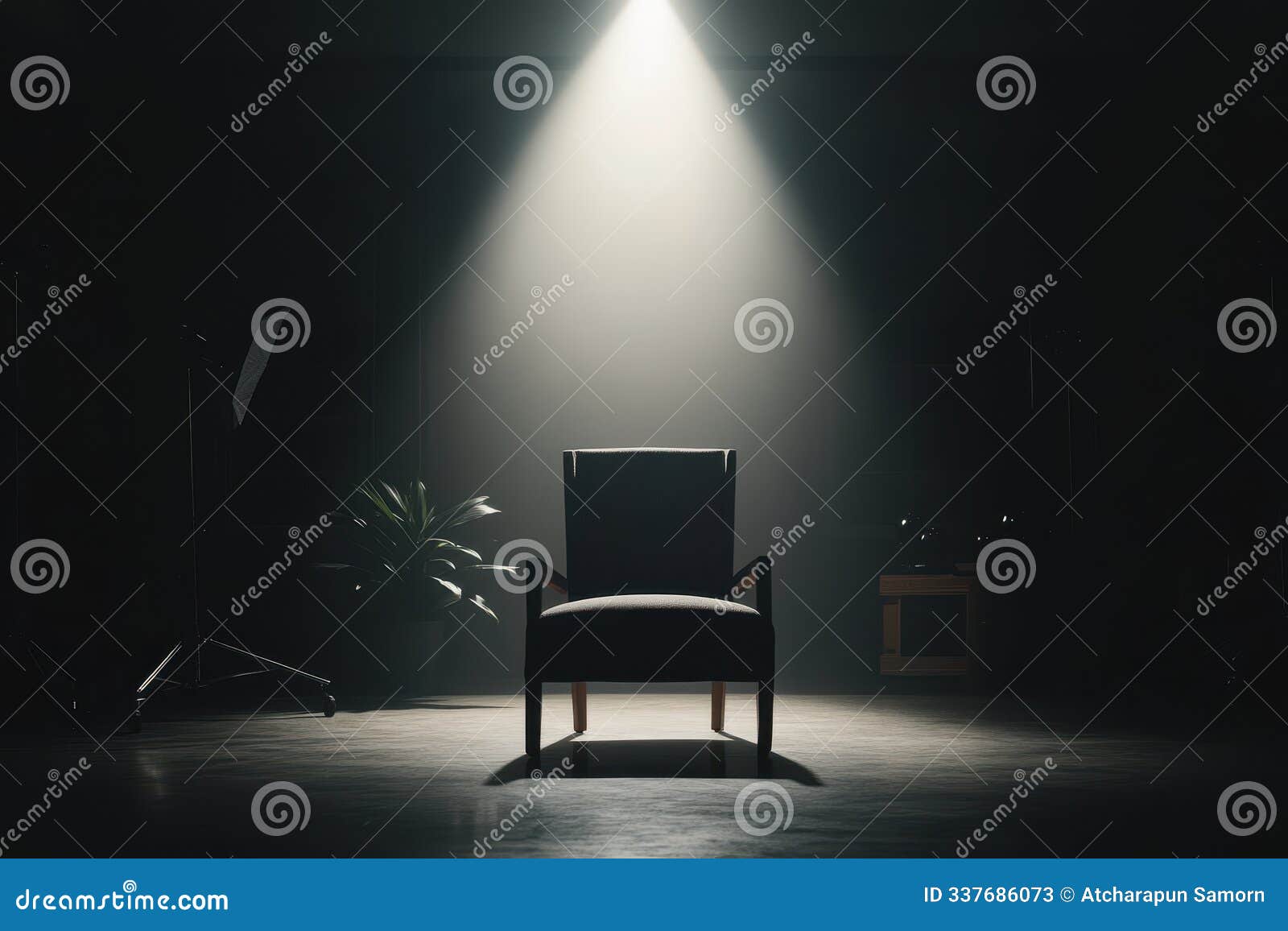 Single Chair Under Dramatic Spotlight in Dark Studio Stock Image ...