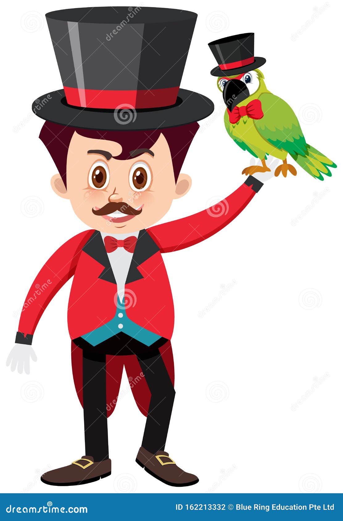 Single Character of Ring Master and Parrot on White Background Stock ...