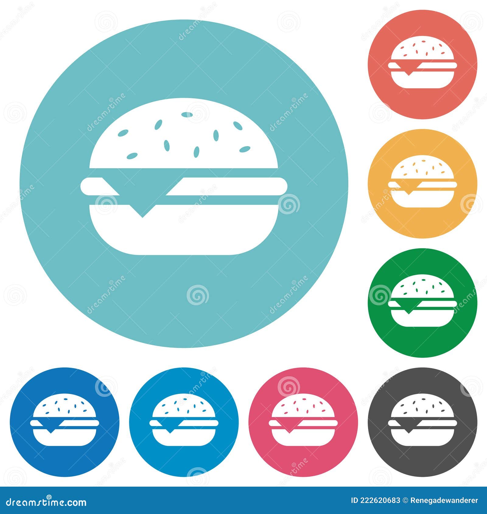 Single Cheeseburger Flat Round Icons Stock Vector - Illustration of meat, cheeseburger: 222620683