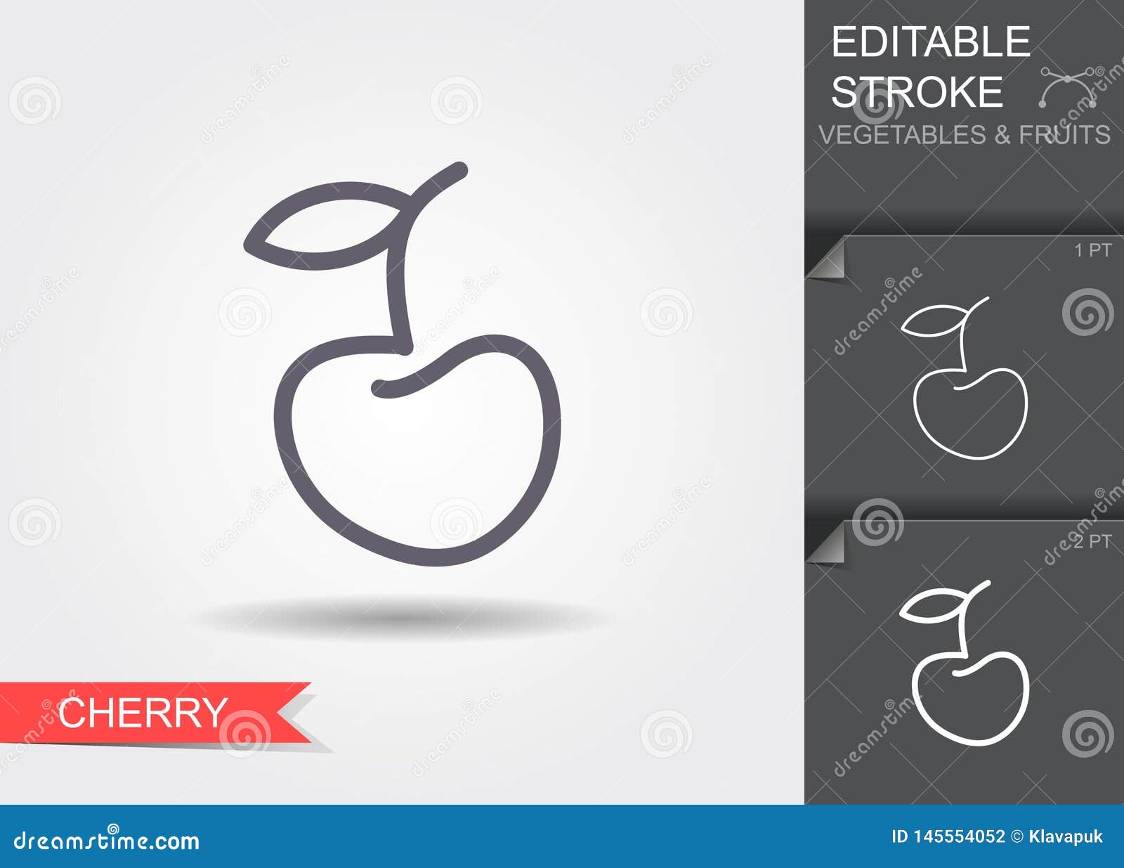 Single Cherry With A Leaf, Isolated Vector Illustration With Editable ...