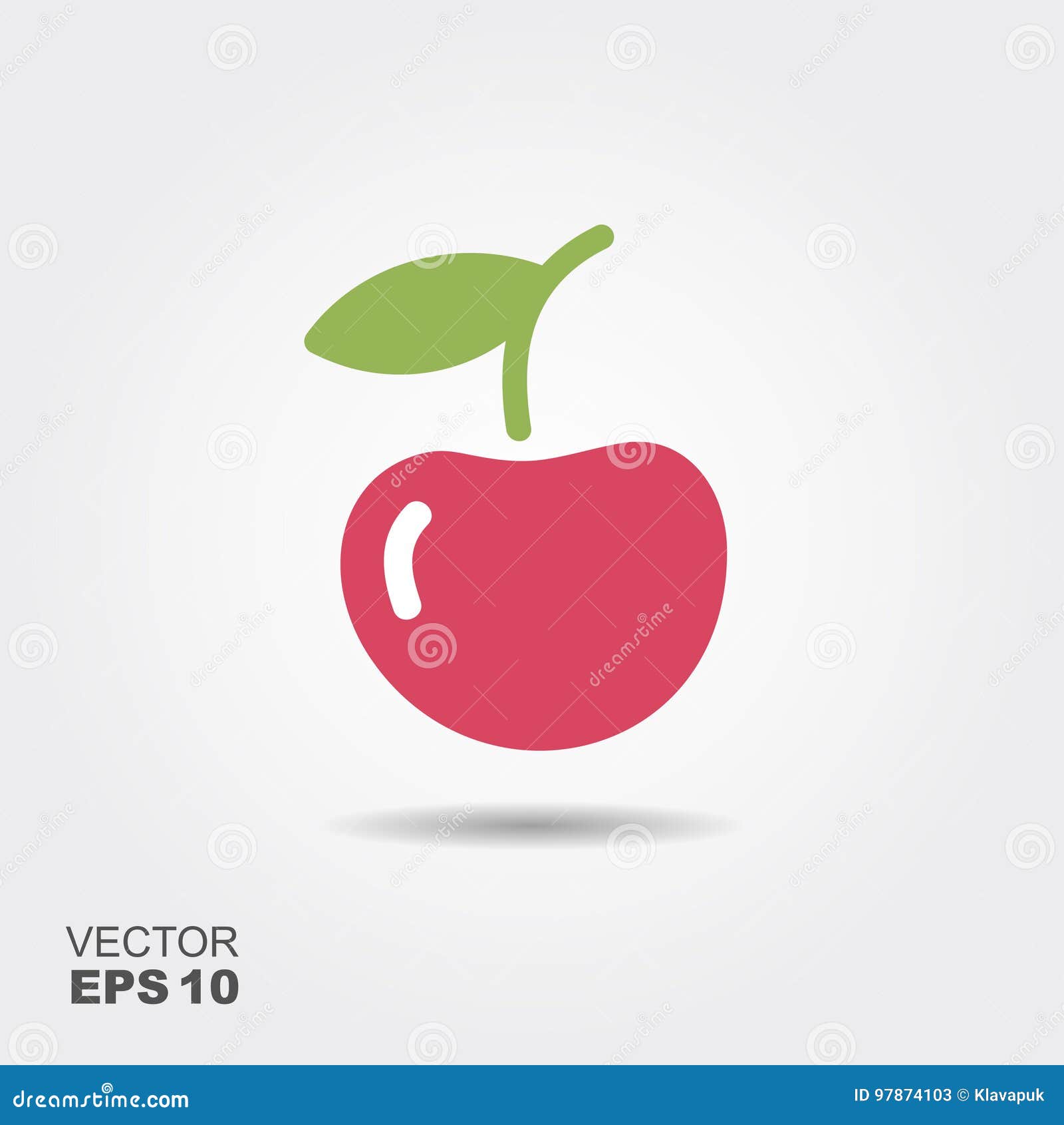 Single Cherry with a Leaf, Isolated Vector Illustration Stock Vector ...